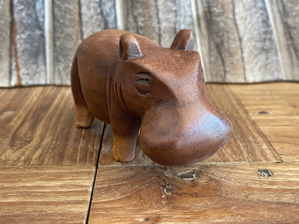 Balinese Carved Wooden Hippopotamus - Small Bali Hippo - Wood Carved H ...