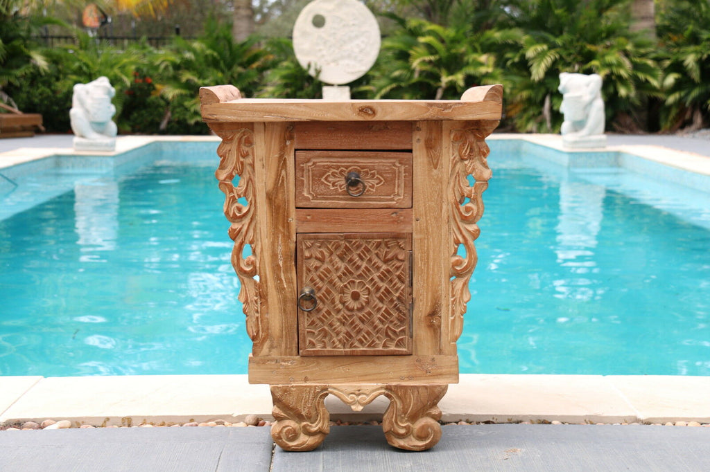 NEW Beautifully Hand Carved TEAK Wood Balinese Bedside Table - Bali Si ...
