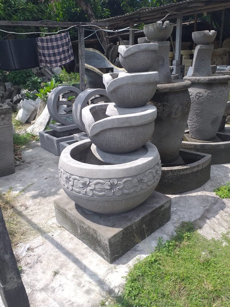 NEW Balinese 4 Tier Frangipani Water Feature 80cm - Bali Water Feature ...