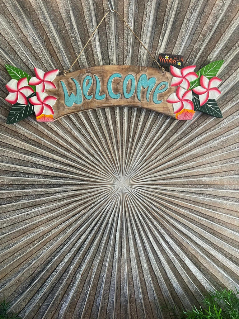 NEW Balinese Timber WELCOME Sign - Bali Frangipani Welcome Sign - 2 Co ...