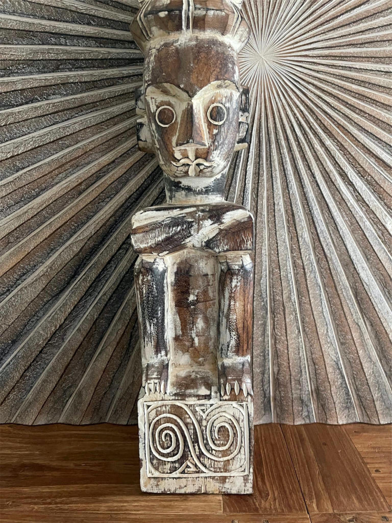 NEW Balinese Hand Carved Timber Primitive Thinker Statue / Sculpture ...