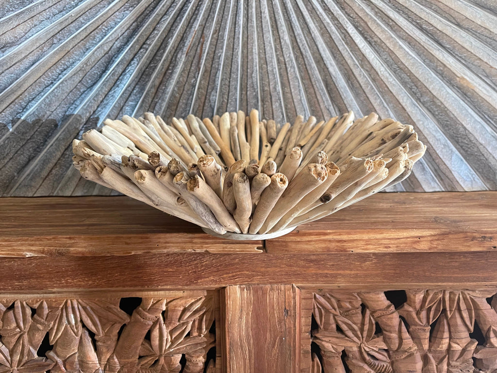 NEW Balinese Hand Crafted Wooden Stick Bowl - Wood stick Fruit Bowl 40 ...