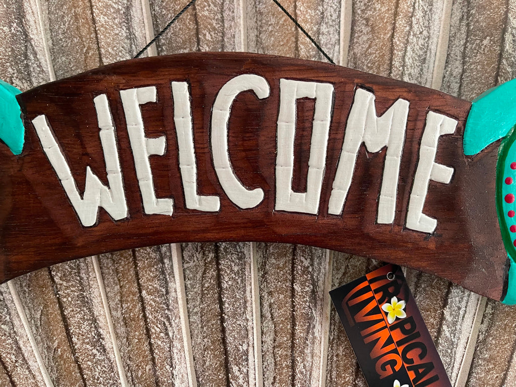 NEW Balinese Hand Crafted & Carved WELCOME Sign - Tropical Island WELC ...