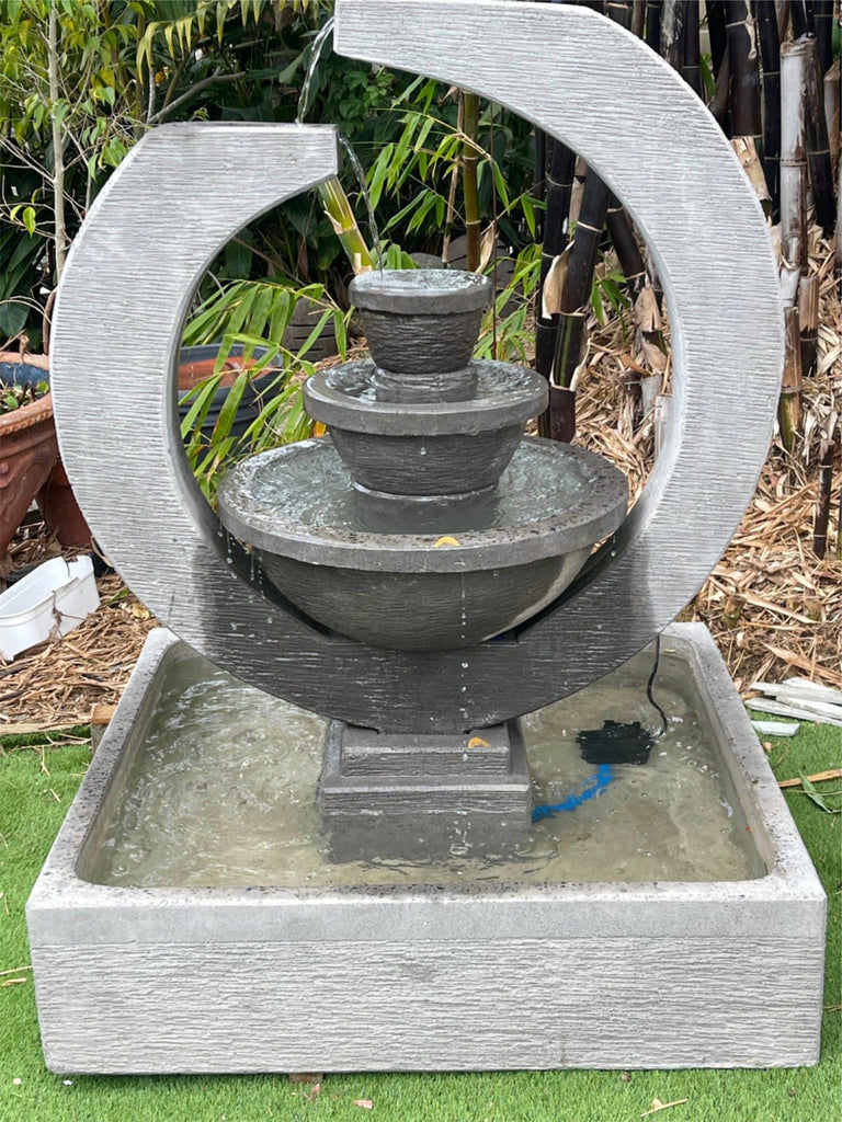 NEW M Balinese 3 Bowl Horseshoe Water Feature - Bali Water Feature - B ...