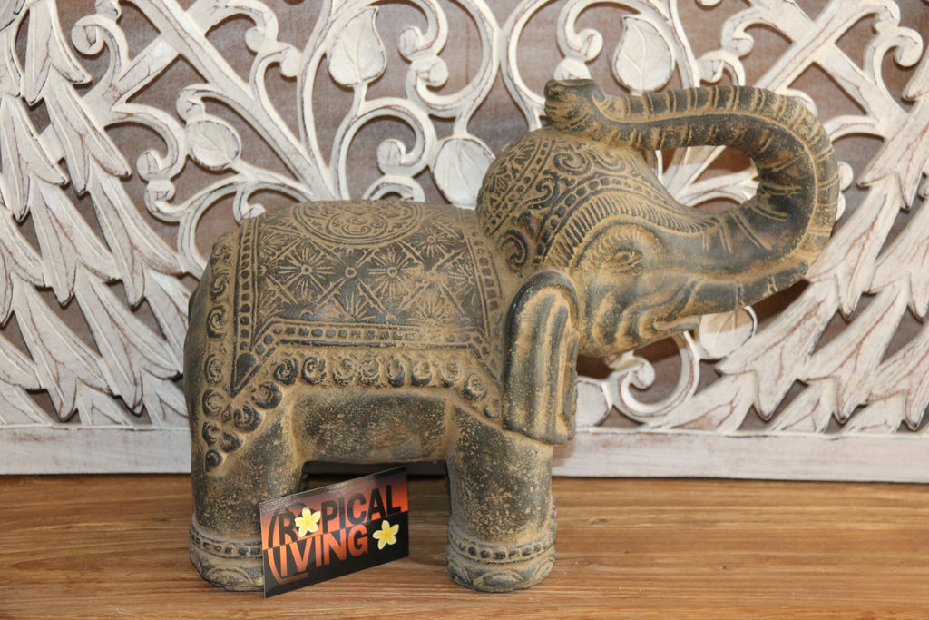 NEW Balinese Cast Concete Elephant with Carving - Bali Elephant Statue ...
