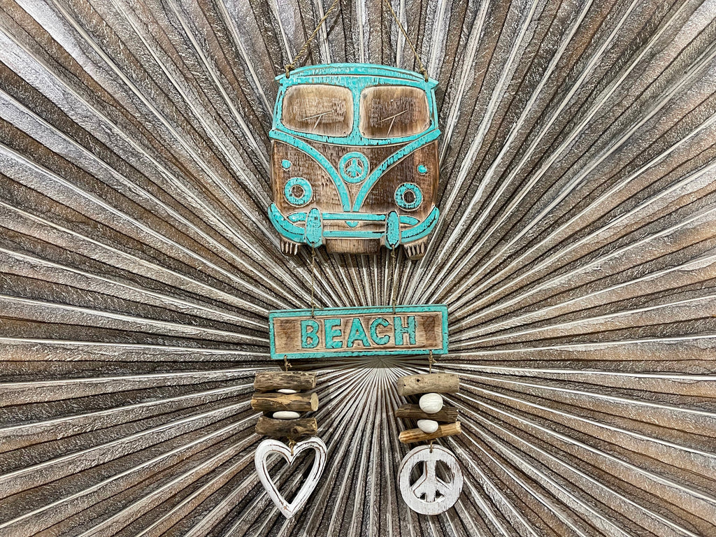 NEW Balinese Timber Combi BEACH Sign Love heart/Driftwood/Peace Sign C ...
